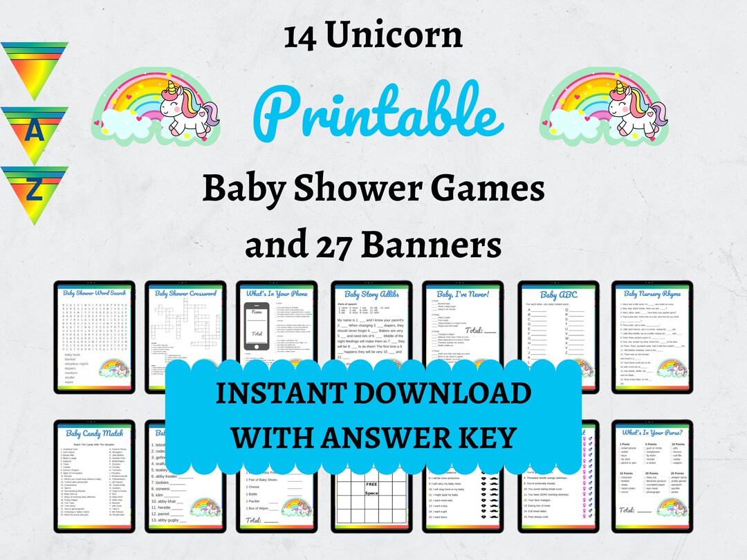 14 Unicorn Printable Baby Shower Games 27 Printable Baby - Etsy