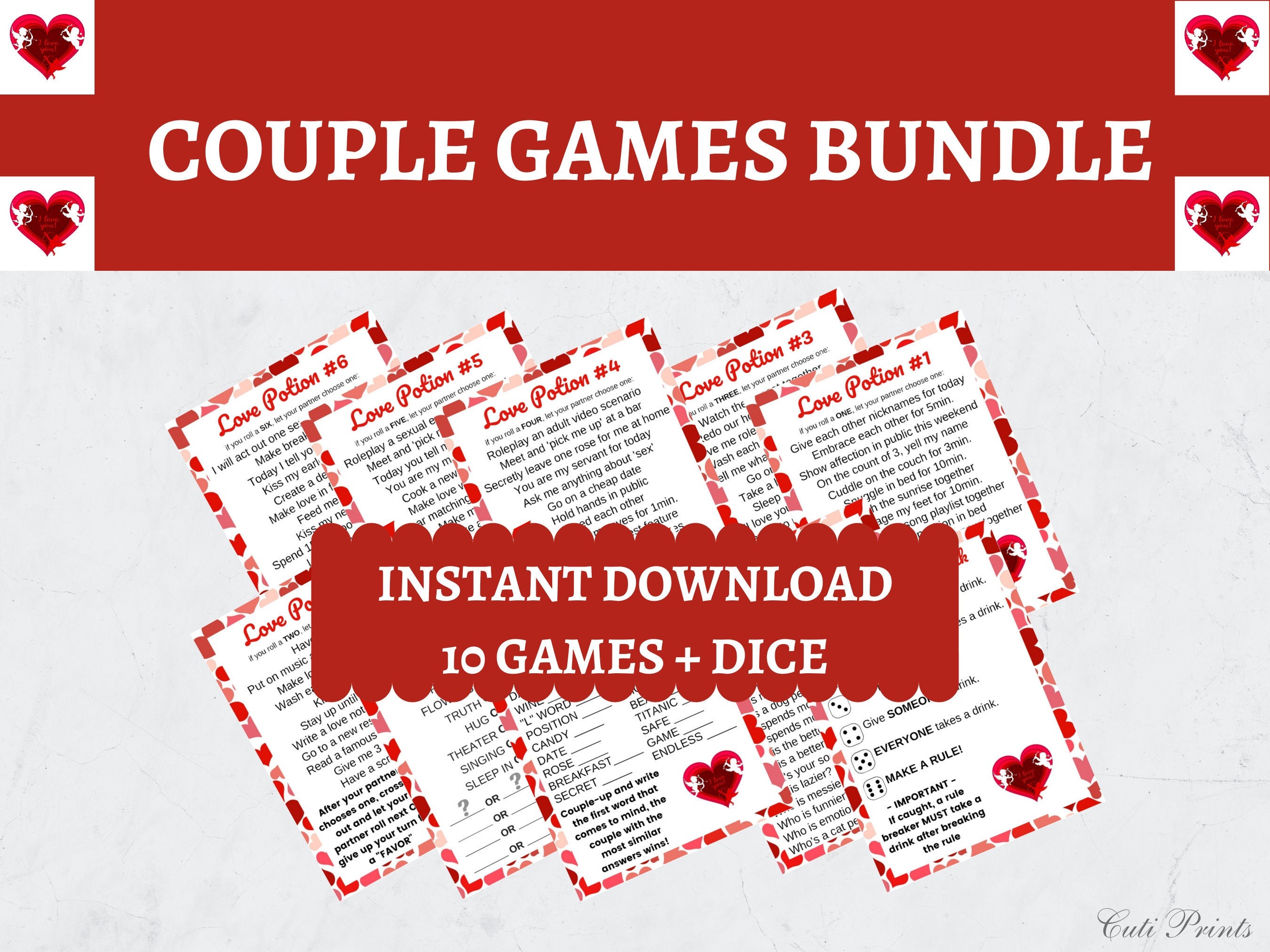 Couples Games I Printable Date Night Game Bundle and Dice for Adults I ...