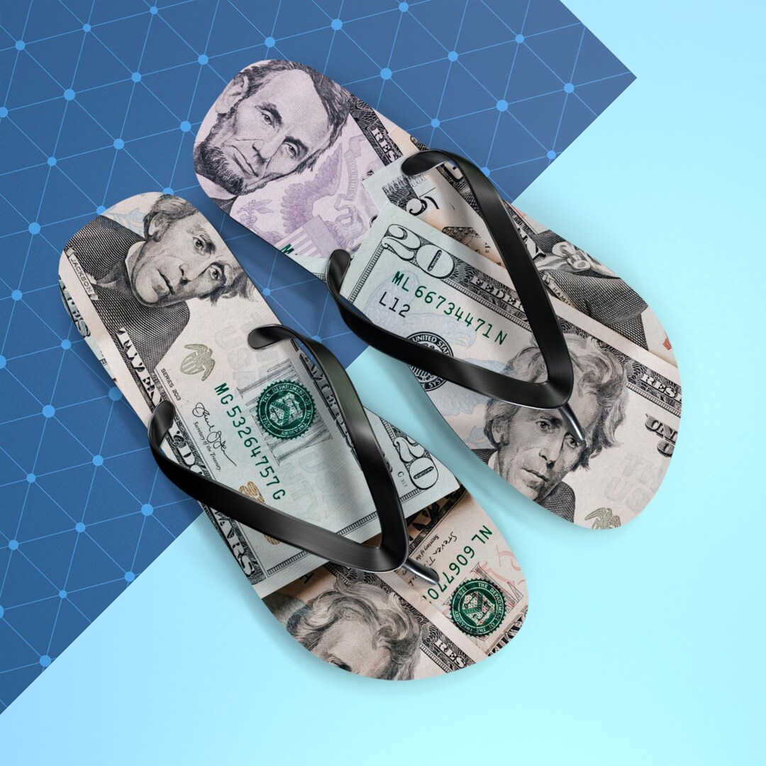Money Design Flip Flops, Note Design Flip Flops, Wealthy Flip Flops ...