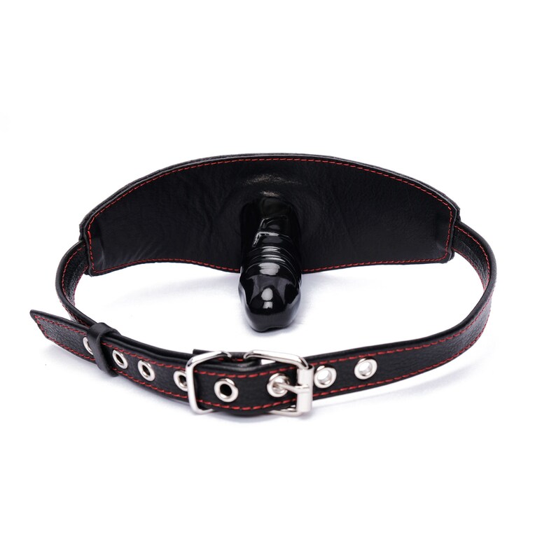 Luxury Full Grain Leather Long Penis Gagbdsm Handmade Real Cowhide Mouth Gagface Dildo