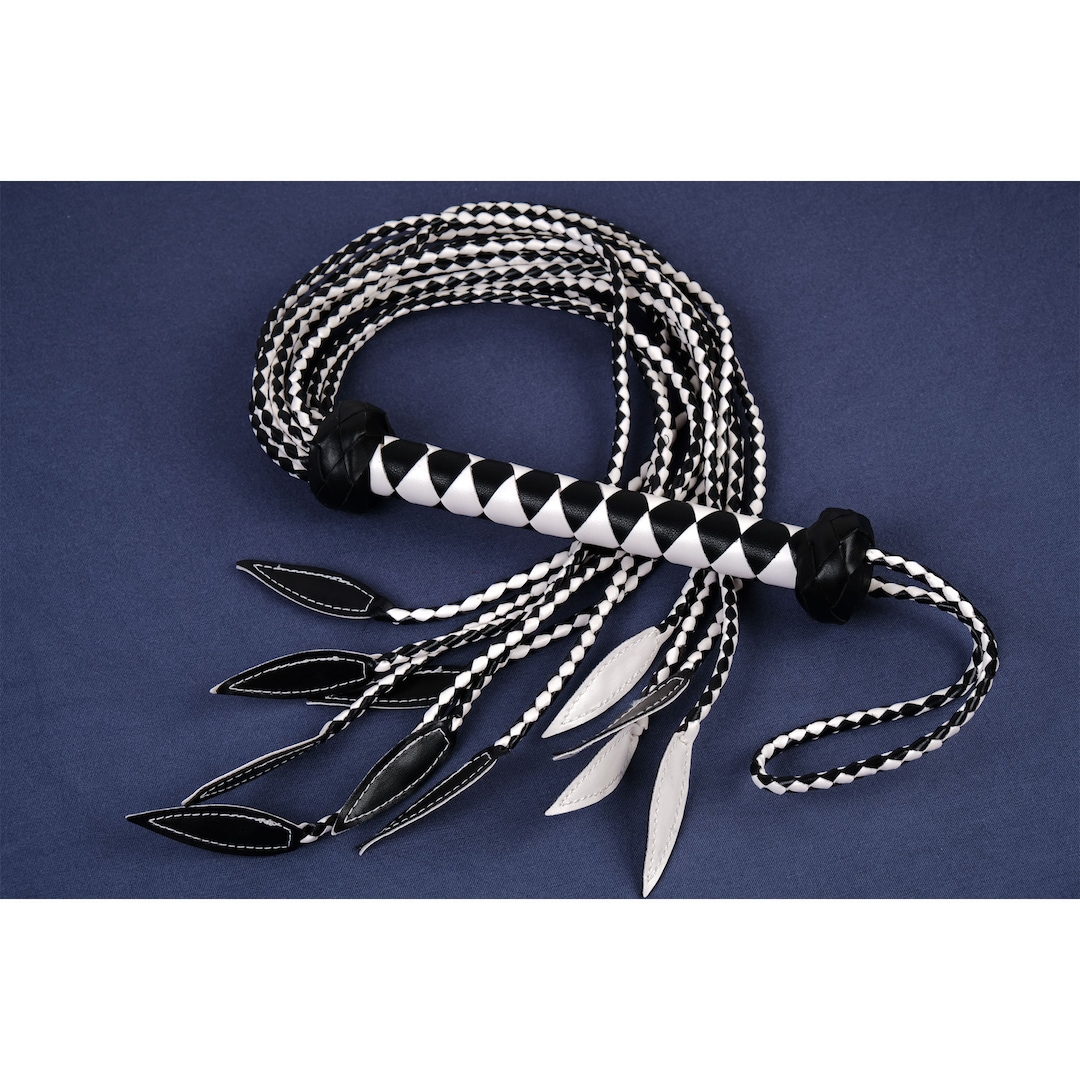 Vegan Black & White Braided Flogger/11 Braided Falls With Dragon Tails ...