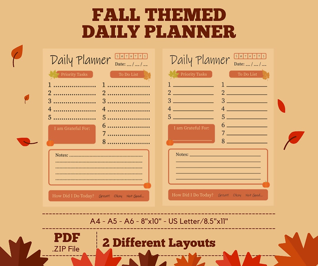 Fall Daily Planner | Printable Organizer (digital Download) - Etsy
