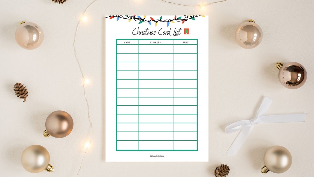 Christmas Card List, Christmas Card Planner, Christmas Card Checklist ...