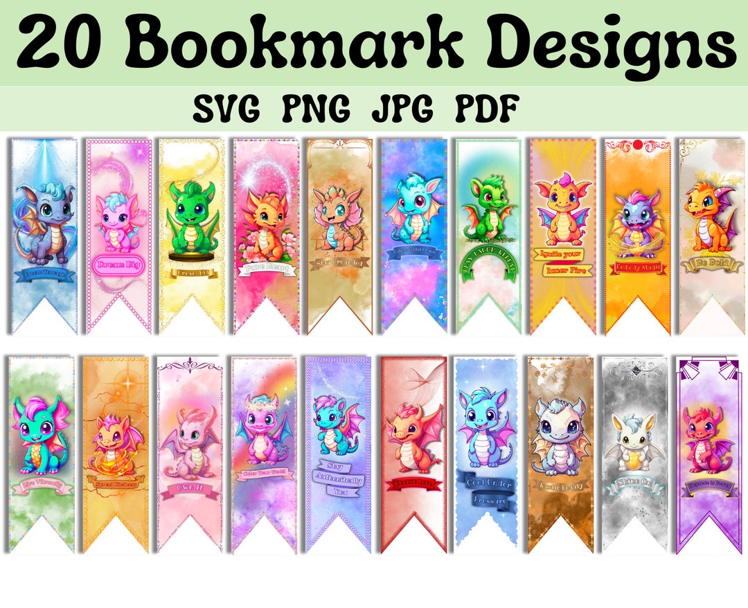 Dragon Themed Bookmark Bundle Digital Download 20 Colorful Designs With ...