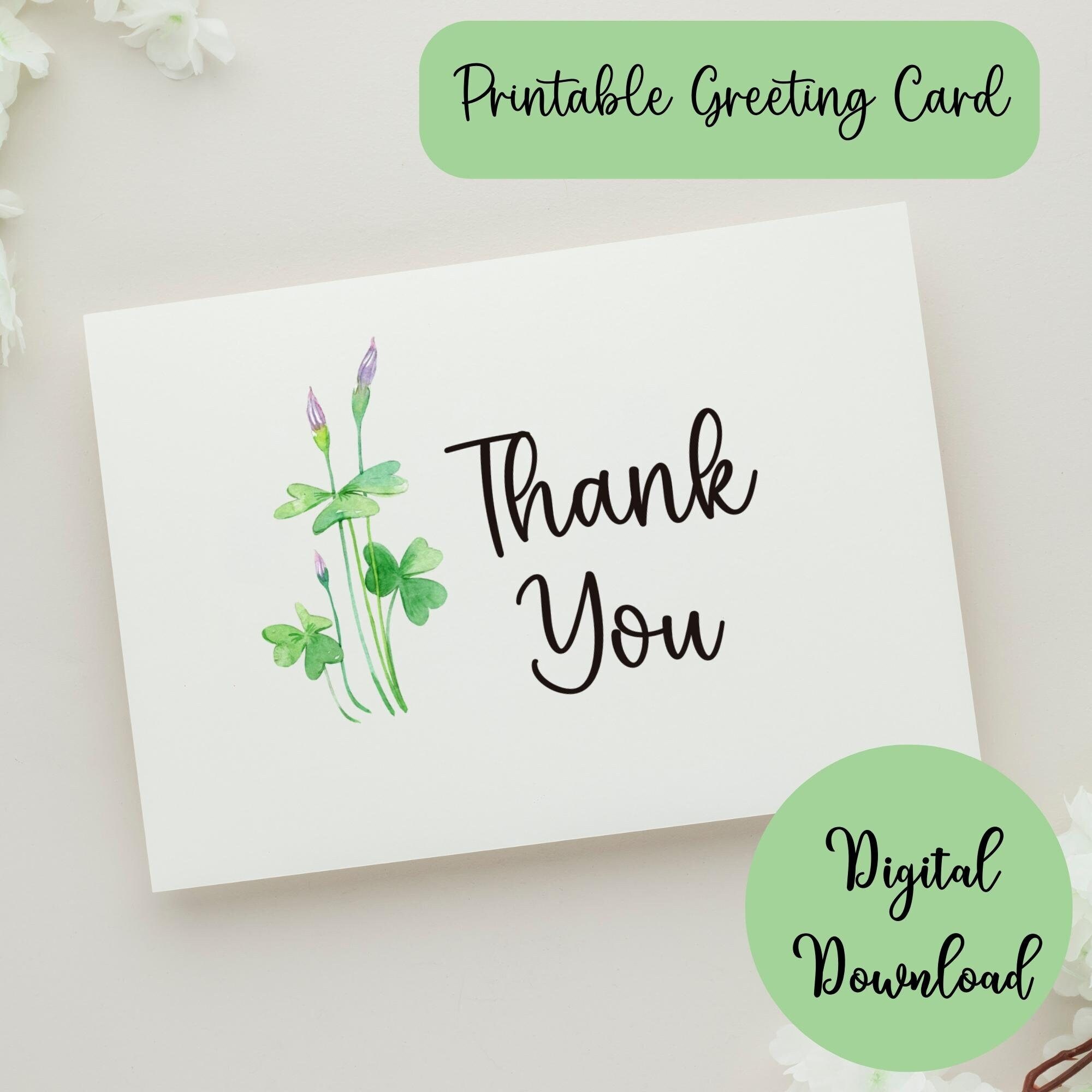 Printable Thank You Card, Printable Greeting Card, Floral Thank You Card, Digital Download ...