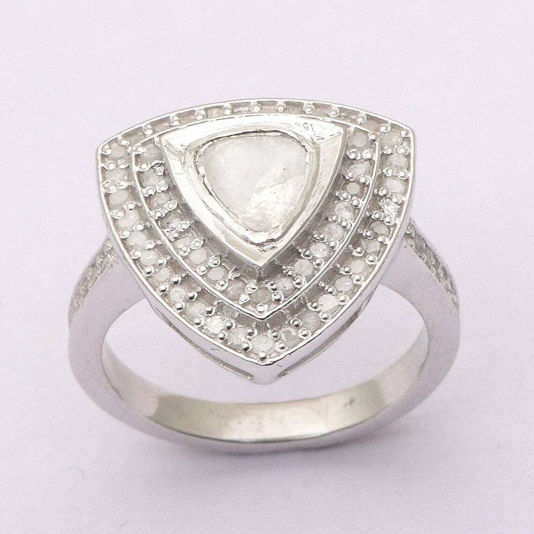 Polki Diamond Ring: 925 Sterling Silver, Single Cut Diamond - Etsy