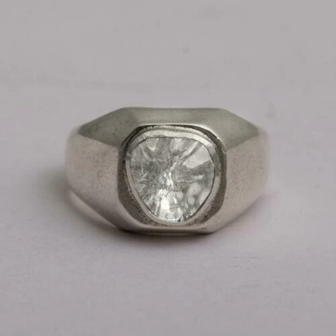 Natural Rose Cut Polki Diamond Ring, Unisex Ring, Polki Ring, 925 ... Natural Rose Cut Polki Diamond Ring, Unisex Ring, Polki Ring, 925 ...