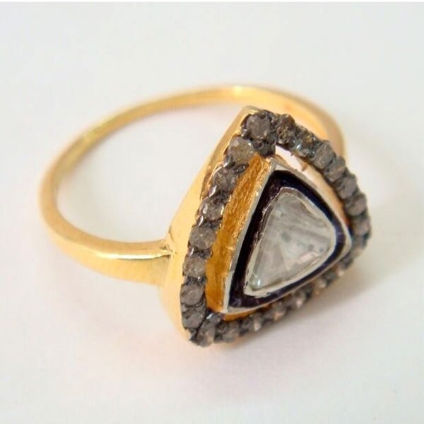 Natural Uncut Polki & Pave Diamond Ring 925 Sterling Silver - Etsy