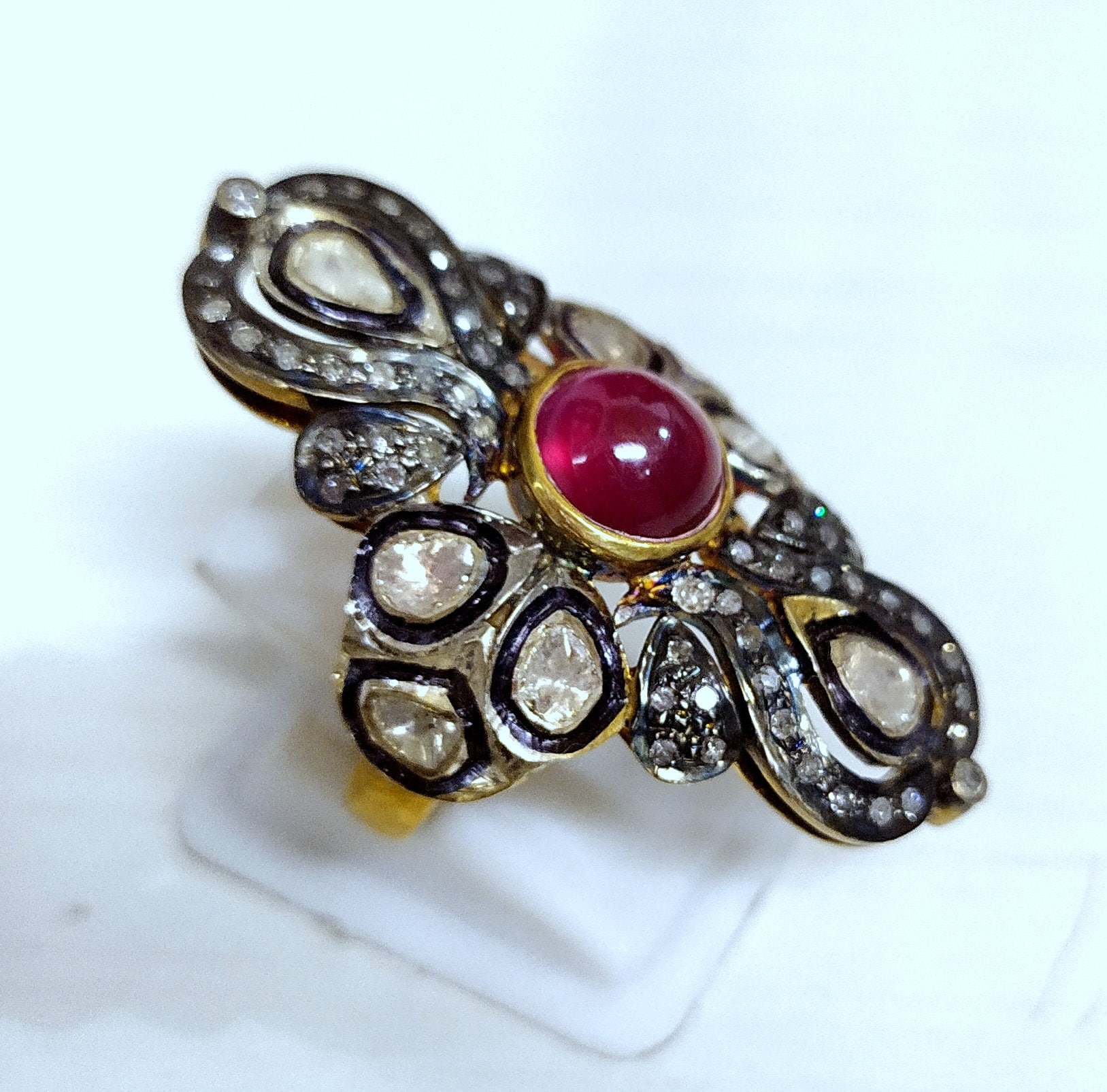 Vintage Ring Natural Ruby Rose Cut Polki Pave Diamond Ring - Etsy