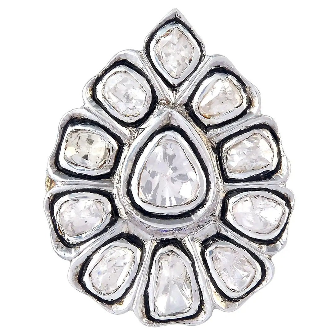 Polki Diamond Ring, Uncut Diamond Ring, 925 Sterling Silver, Polki Ring ...