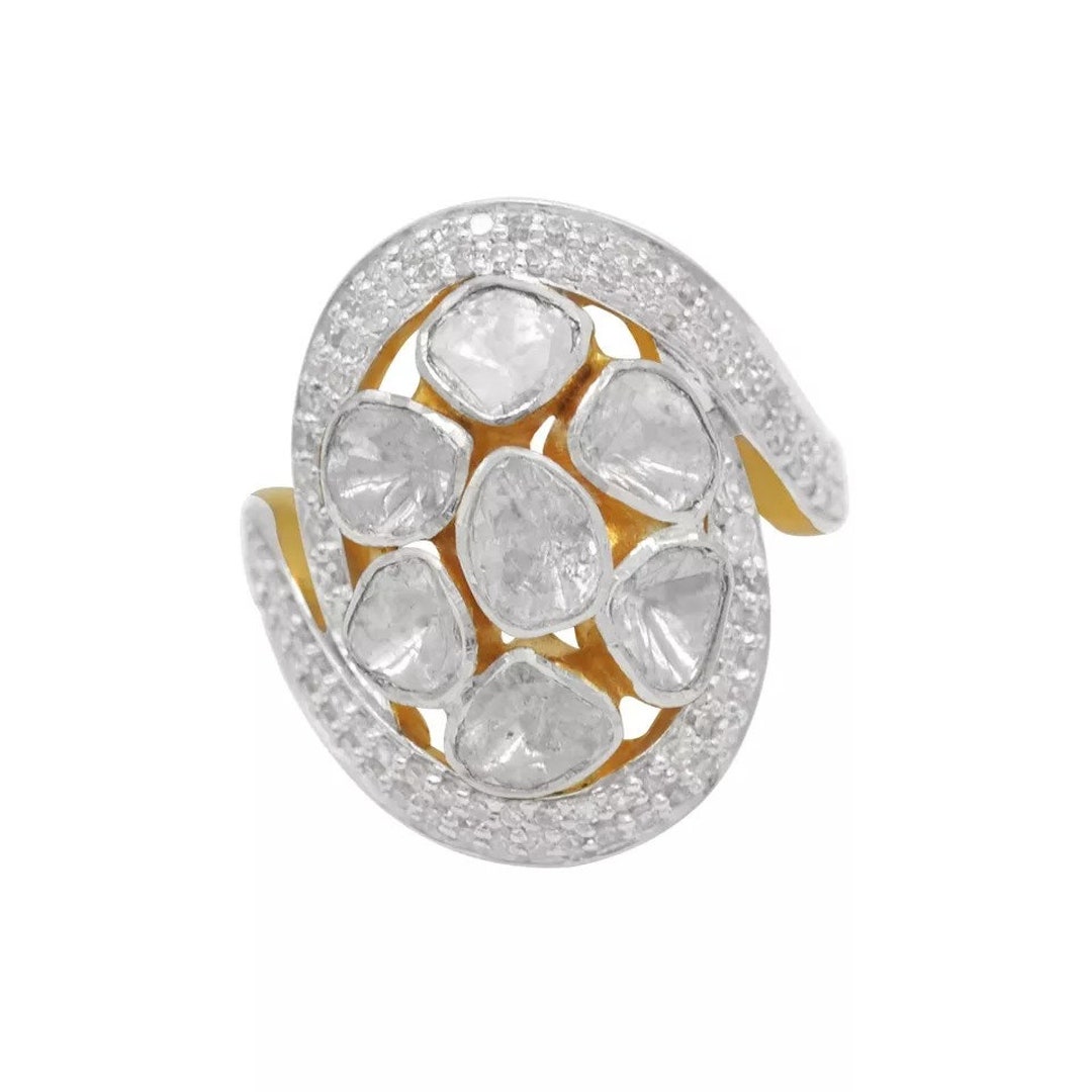 Uncut Polki & Single Cut Diamond Ring, 925 Sterling Silver, Polki ...