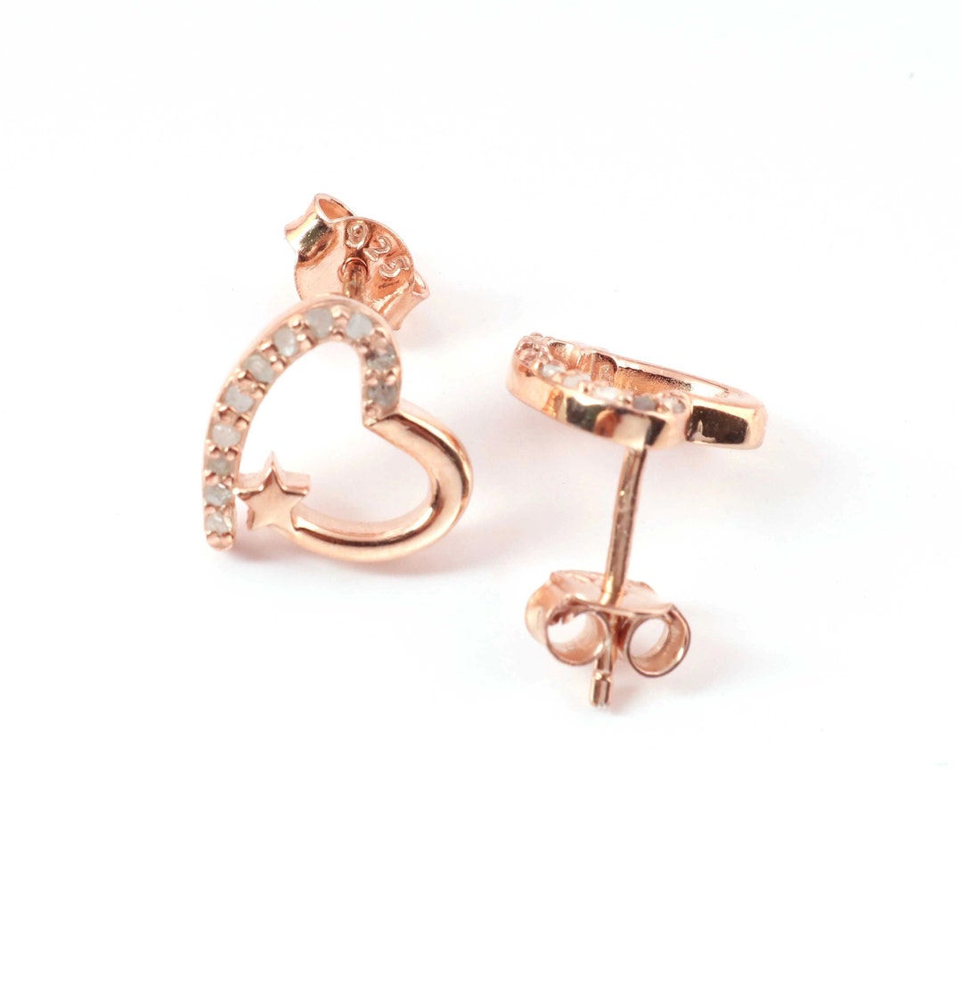 Diamond Stud, Heart Shape Stud, Girl Stud, 925 Sterling Silver ...