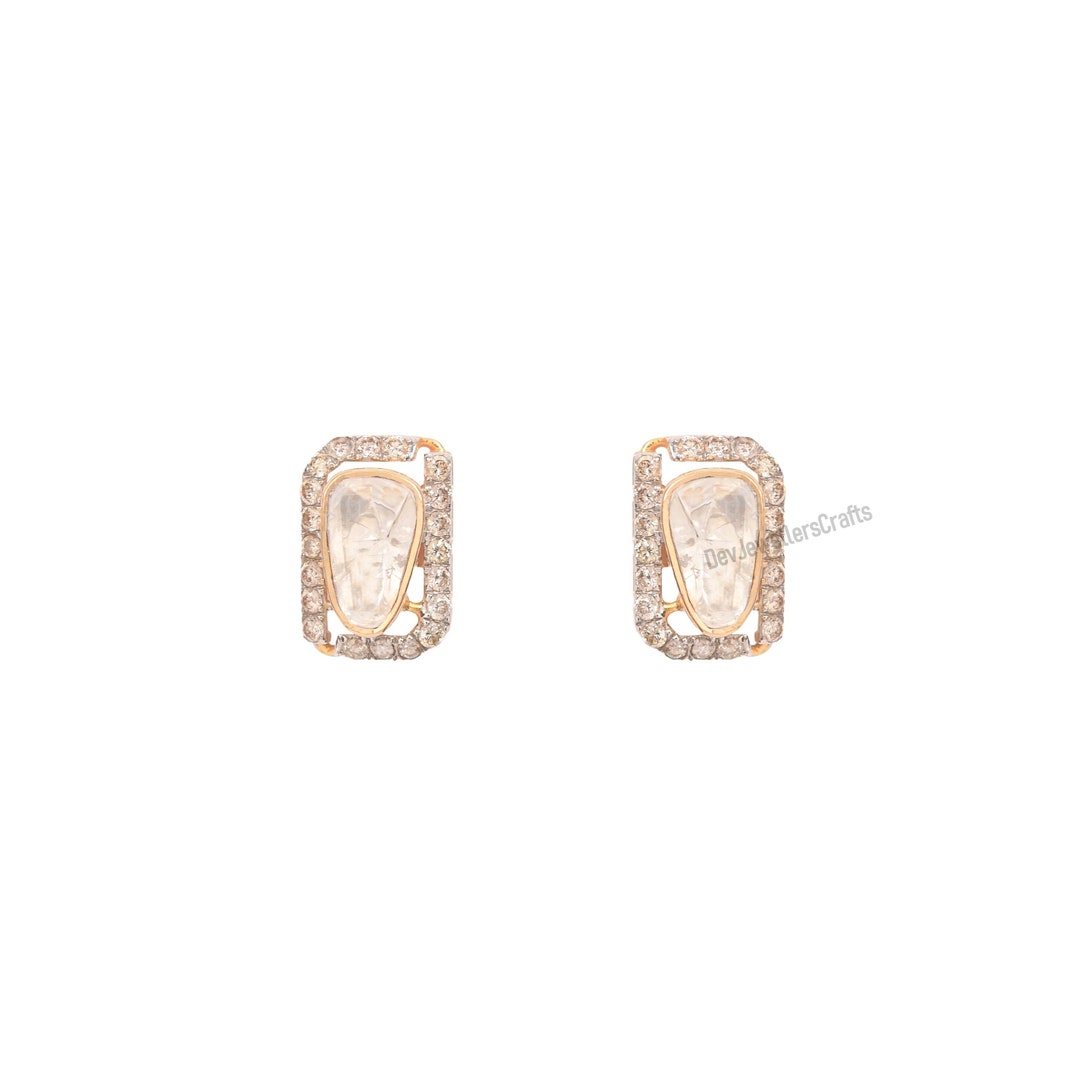 Real Polki Diamond & Single Cut Diamond Earring, 925 Sterling Silver ...