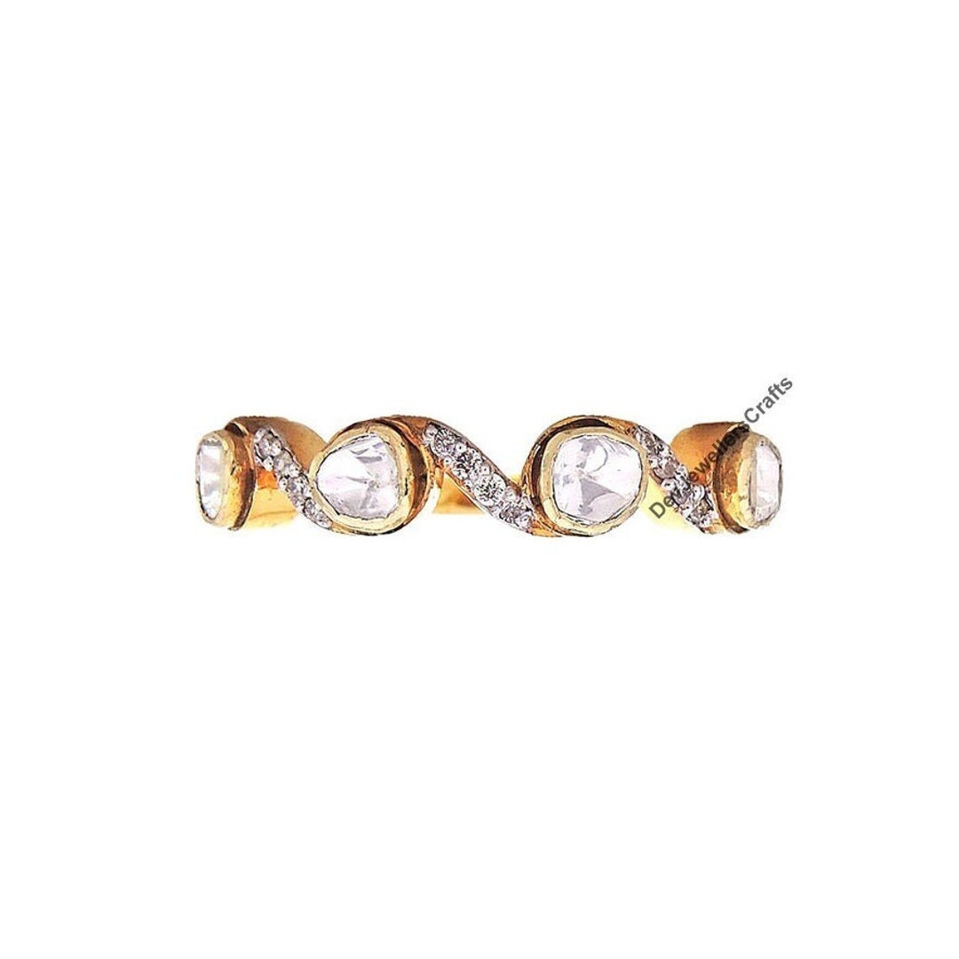 Real Polki Diamond & Single Cut Diamond Ring, 925 Sterling Silver ...