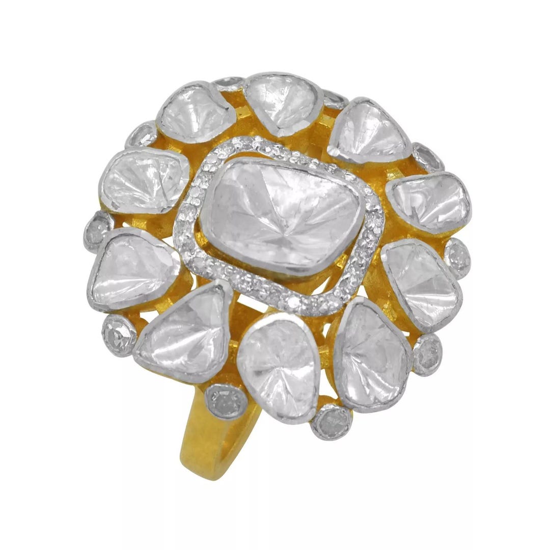 Natural Uncut Polki Diamond & Single Cut Diamond Ring, 925 Sterling Silver, Polki Ring, Gift for ...