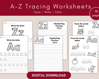Uppercase & Lowercase Alphabet Tracing Worksheets Printable - Etsy
