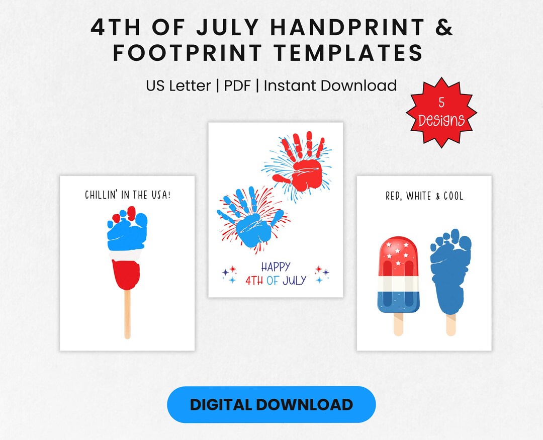 4th of July Handprint Craft Templates, 4th of July Footprint Art ...