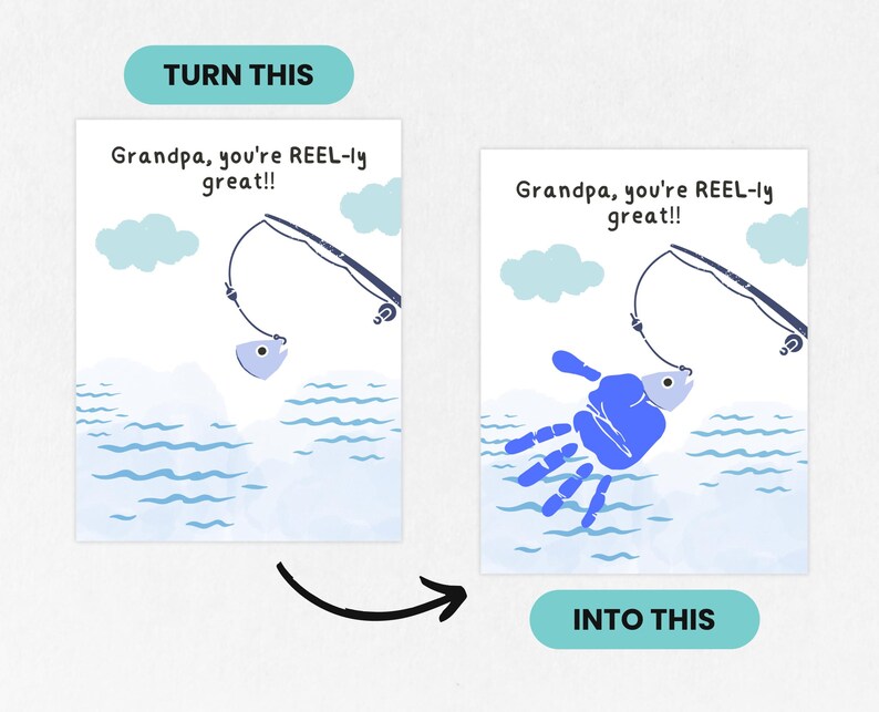 Fishing Handprint Art for Grandpa, Grandparents Day Handprint Craft ...