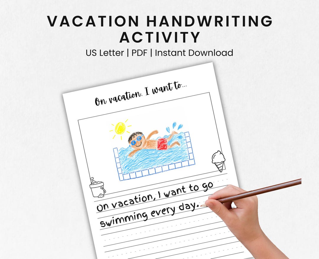 Vacation Handwriting Worksheet, Kids Handwriting Activity, Vacation ...