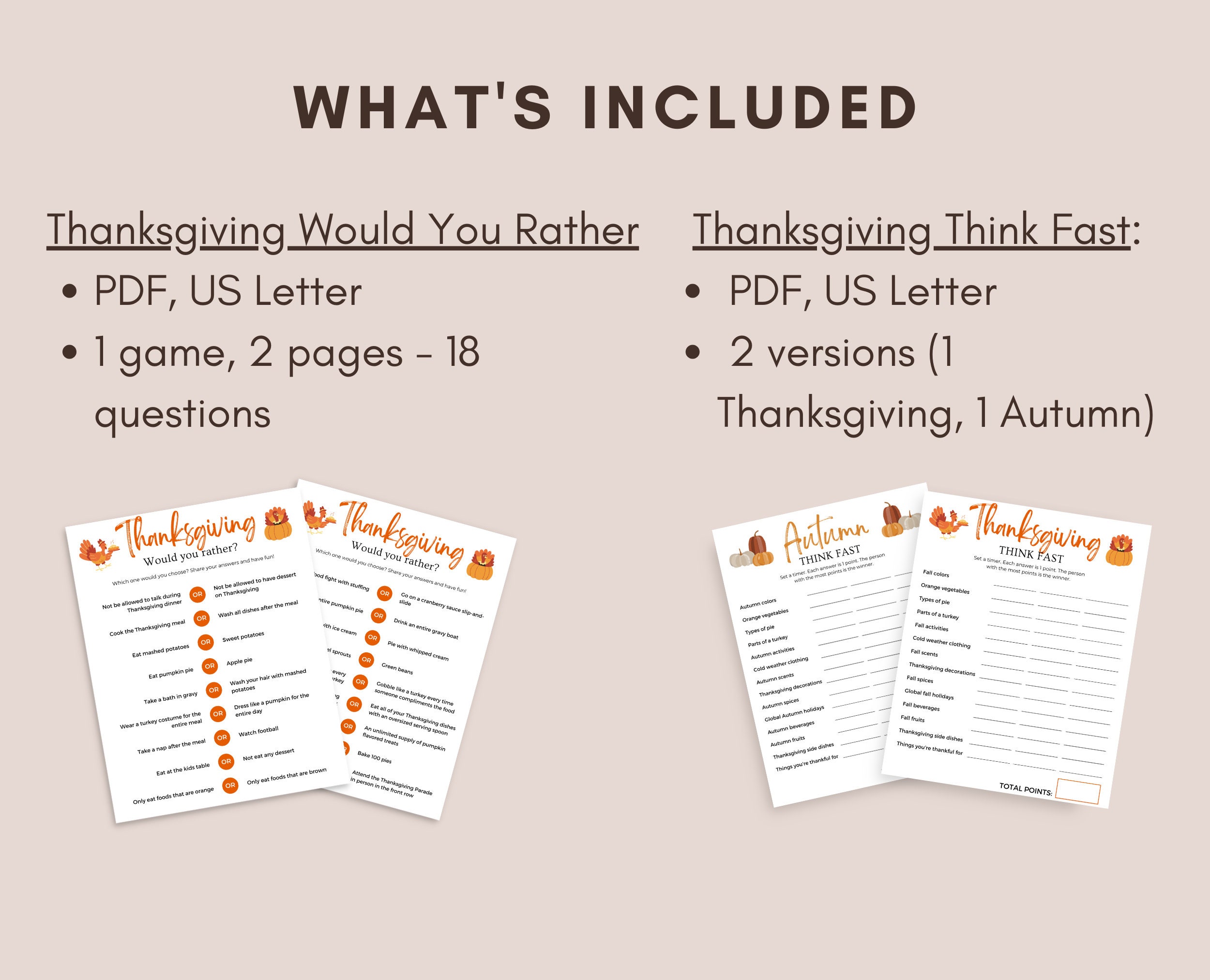 Thanksgiving Game Bundle, Thanksgiving Would You Rather, Thanksgiving ...
