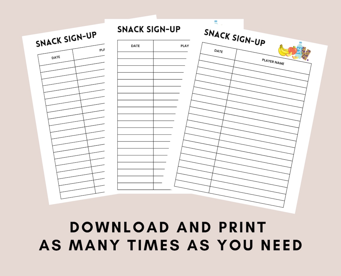 EDITABLE Snack Sign up Sheet, Coach Snack Signup Sheet Printable ...