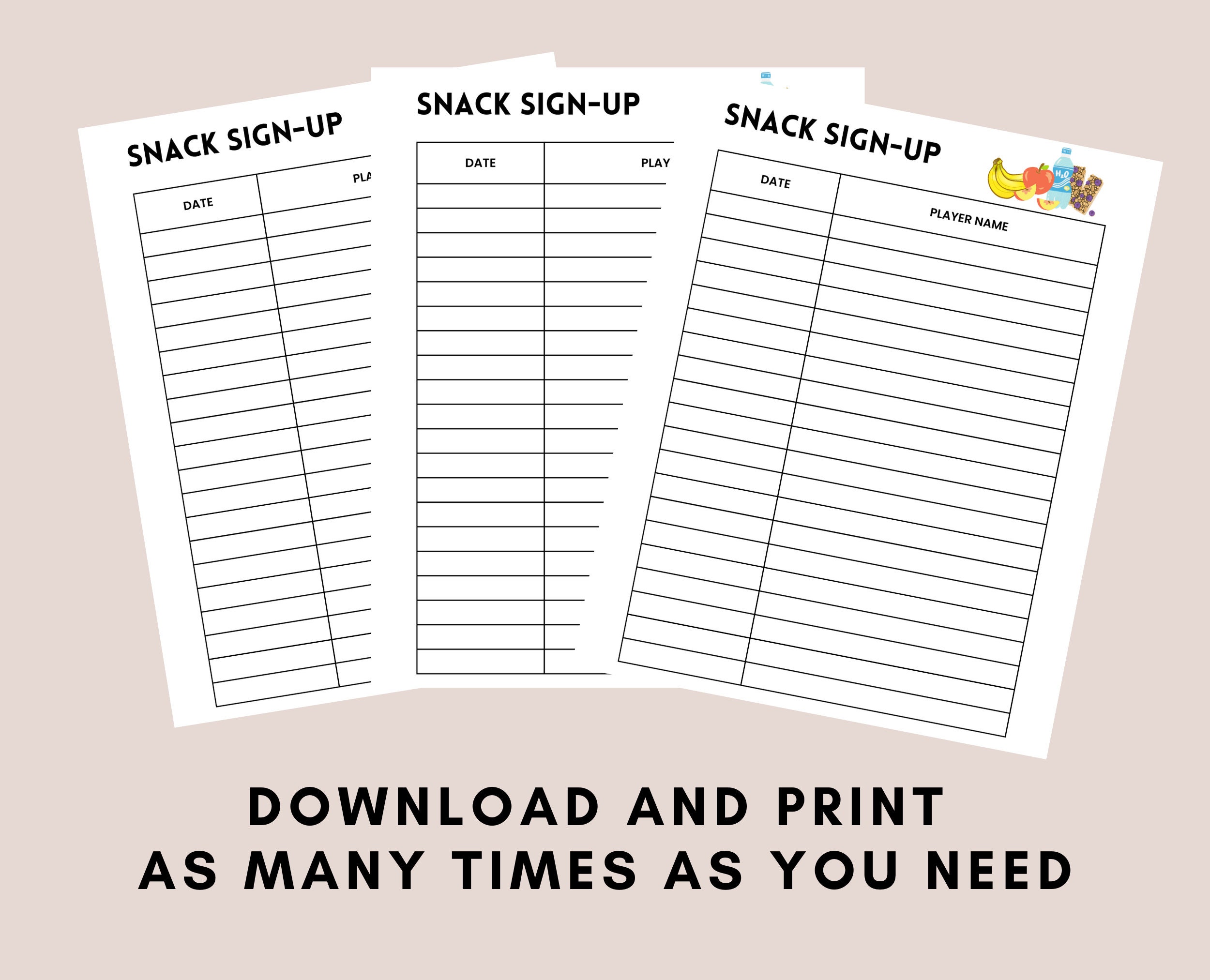 EDITABLE Snack Sign up Sheet, Coach Snack Signup Sheet Printable ...