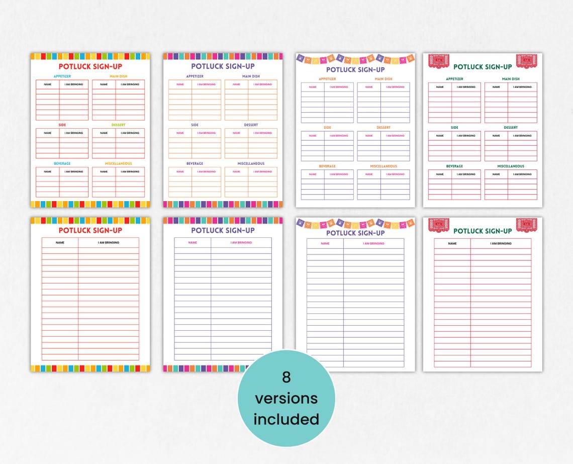 Fiesta Potluck Sign up Sheet, Office Potluck Party Printable, Taco ...