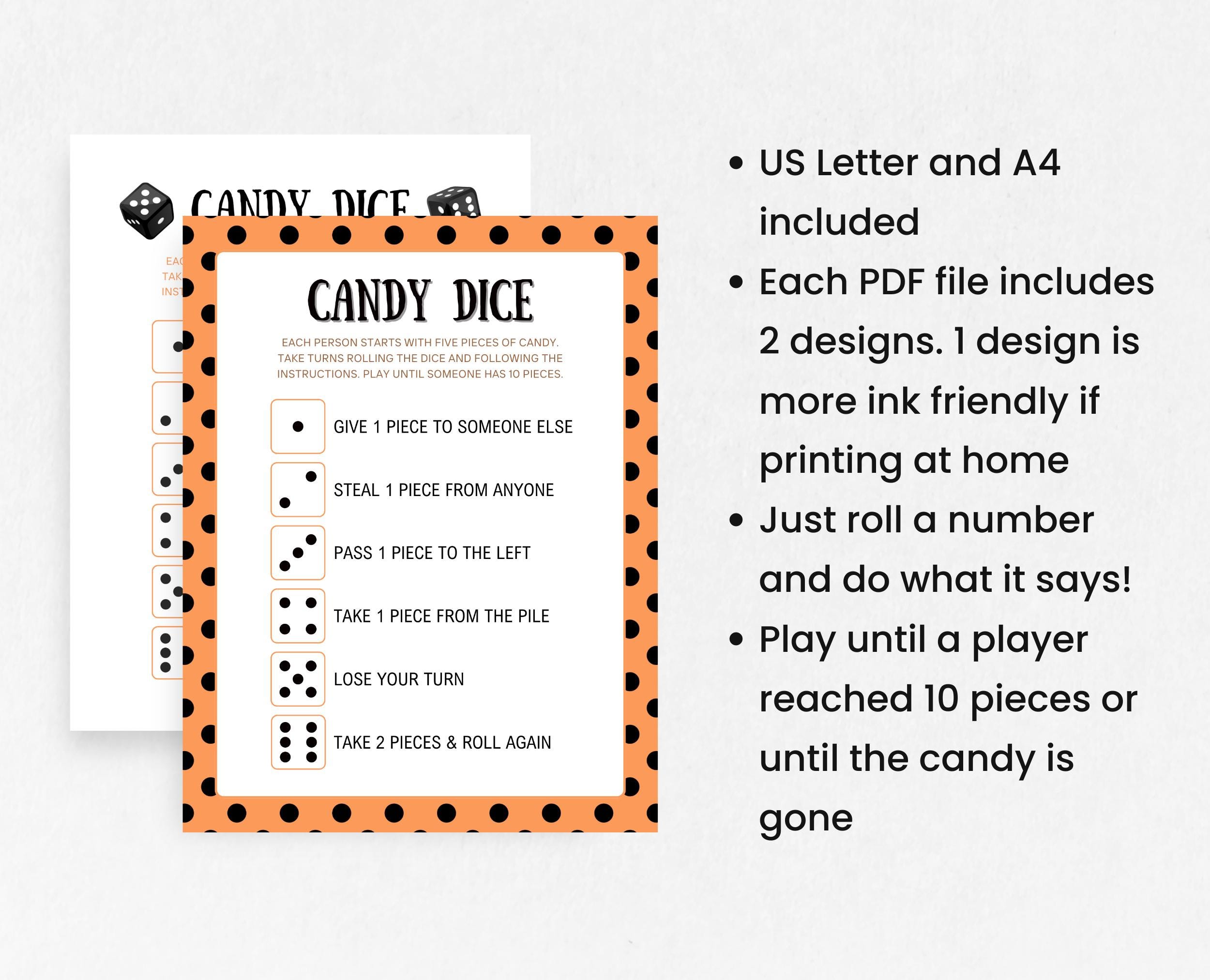 Halloween Candy Dice Game Printable, Halloween Dice Game, Halloween ...