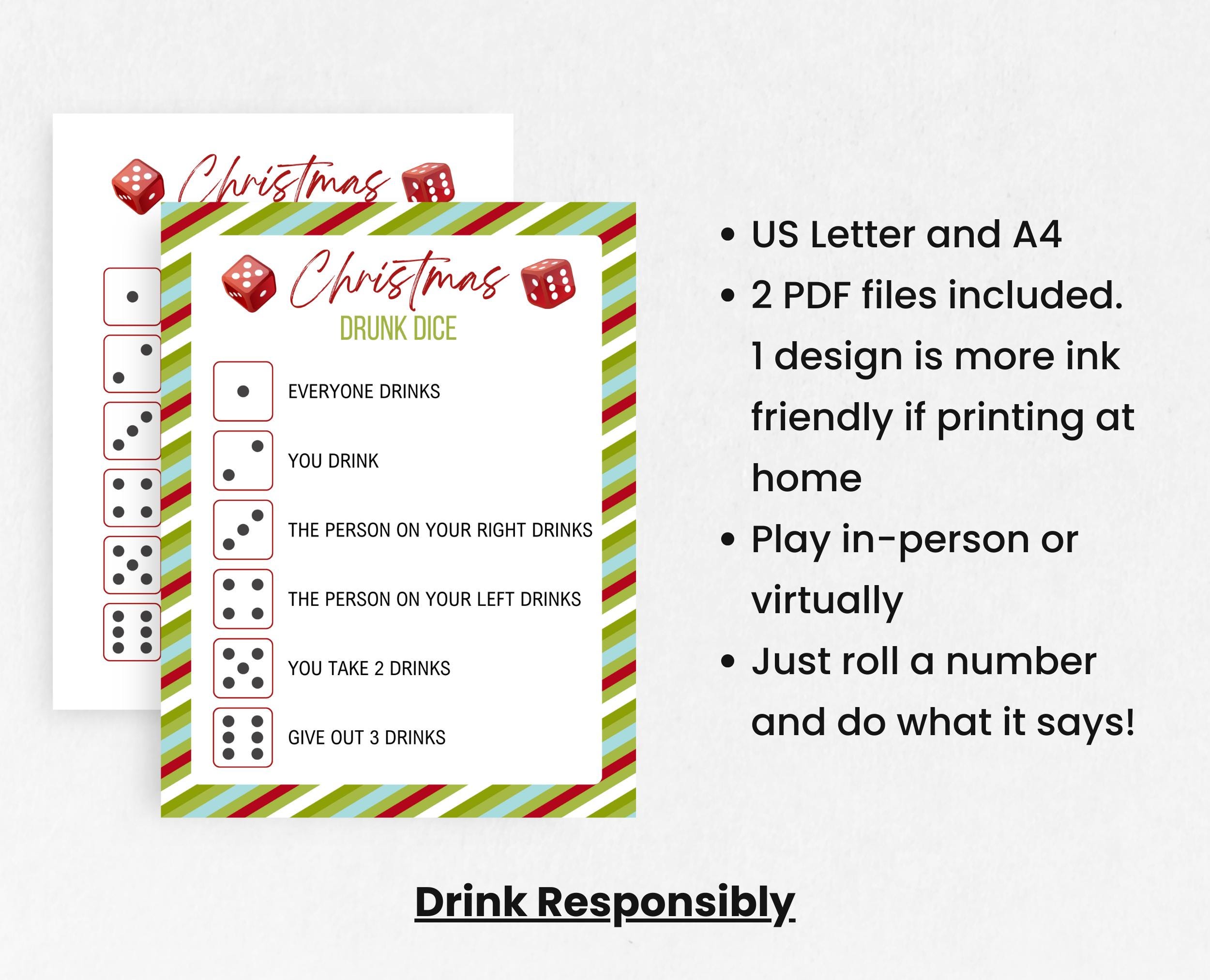 Drunk Dice Game Printable, Christmas Dice Game, Party Drinking Game ...