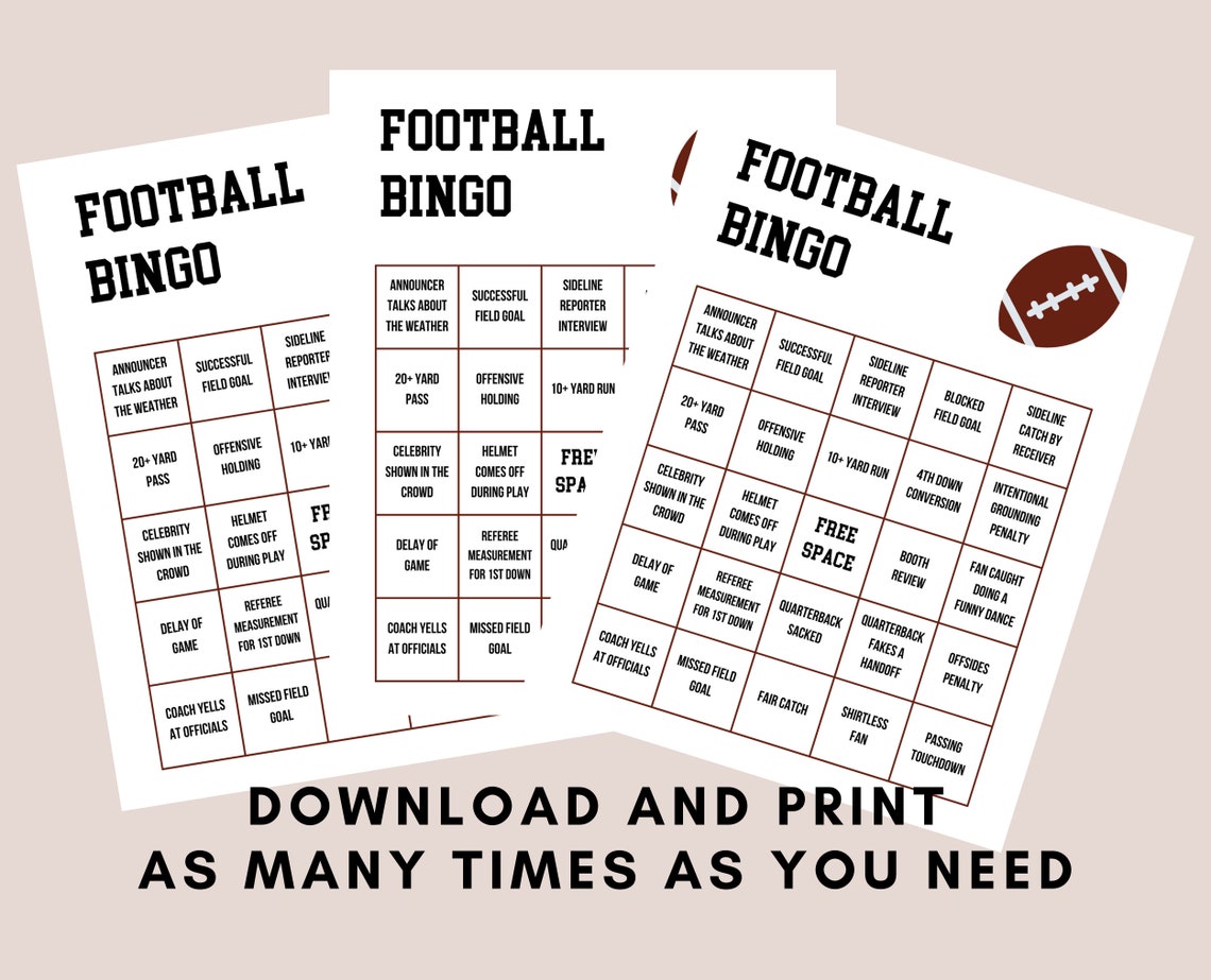 Football Bingo, Printable Sports Bingo Cards, Football Party Game ...
