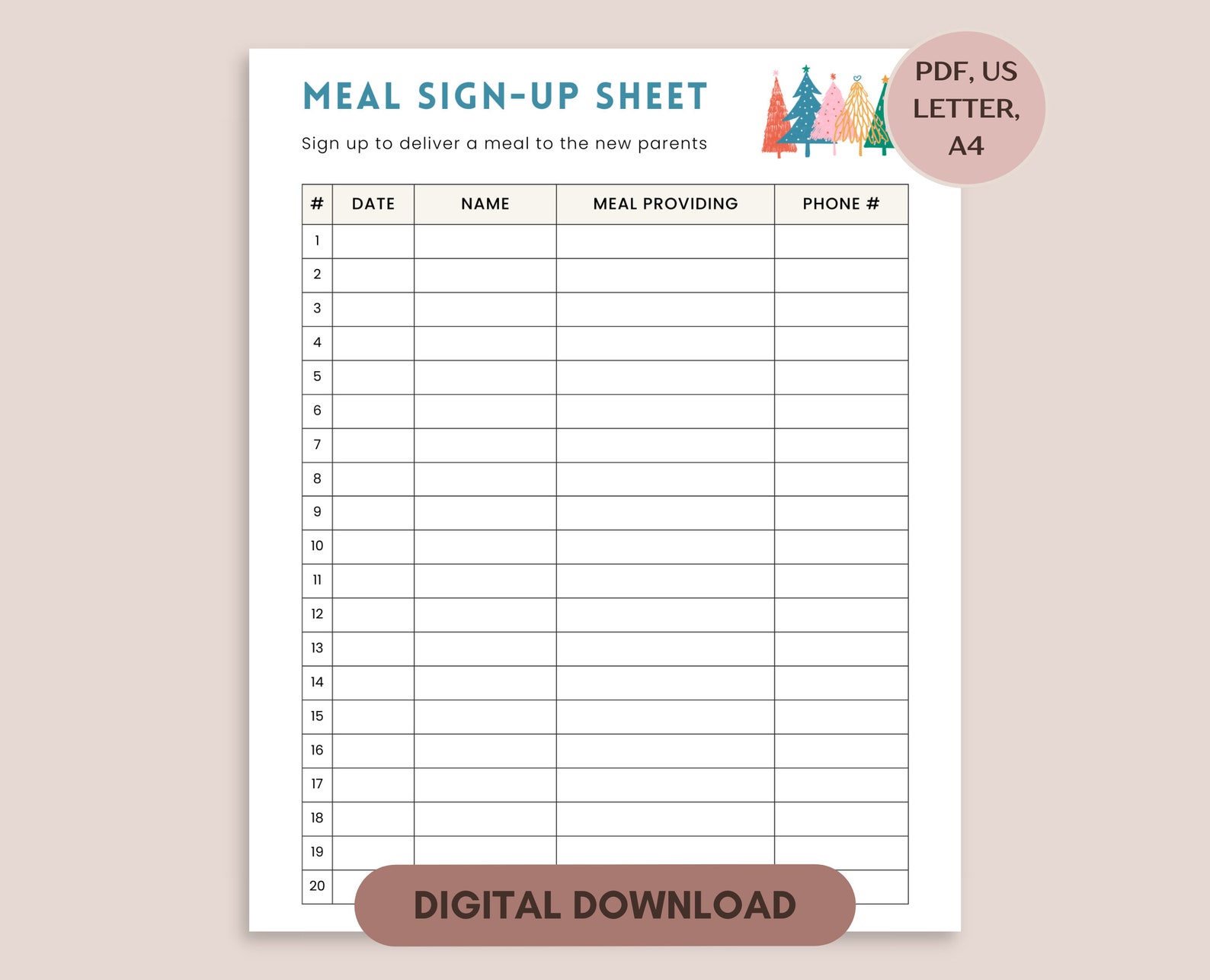 Meal Sign up Sheet, Winter Meal Train Signup Sheet Printable, Food ...