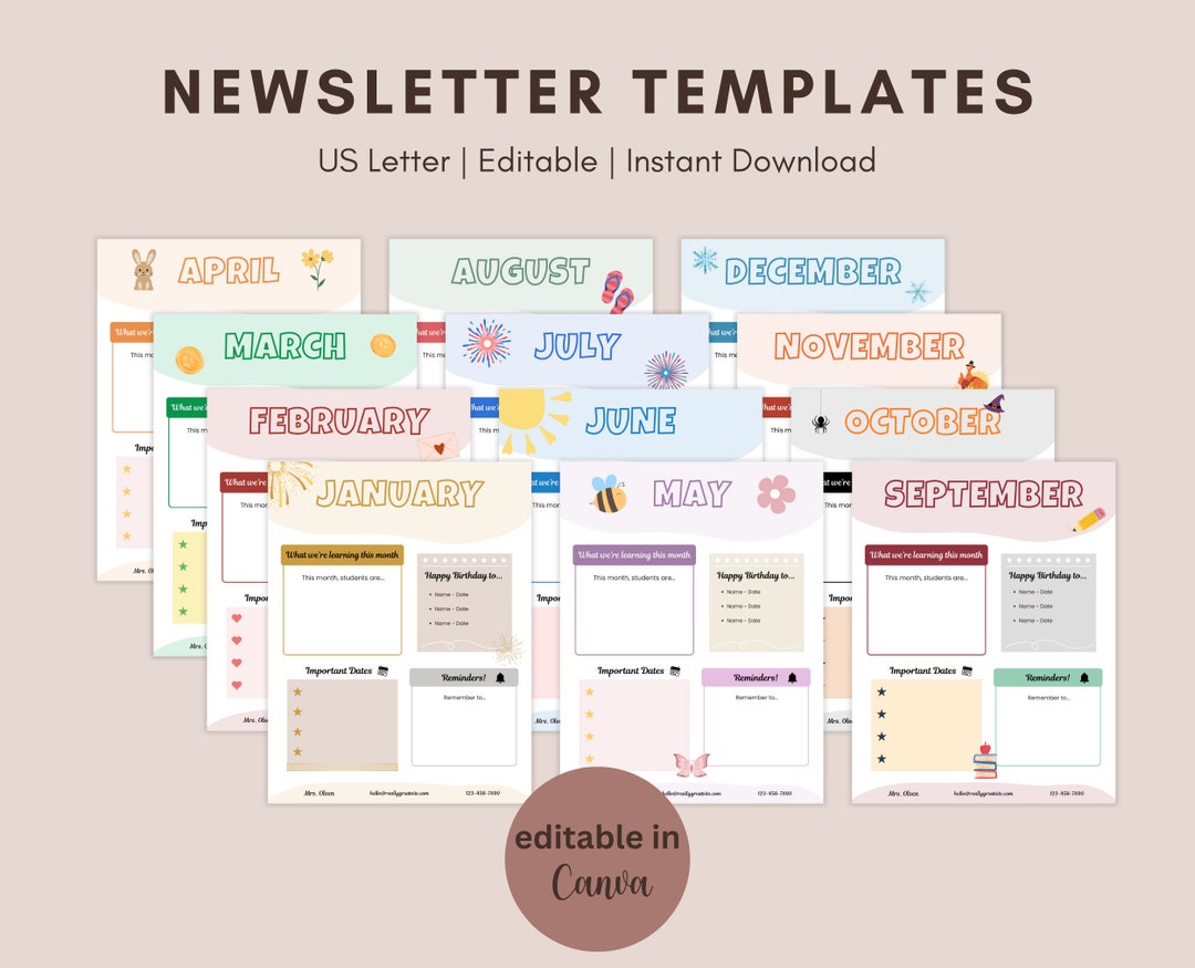Editable Monthly Newsletters for Teachers, Monthly Newsletters ...