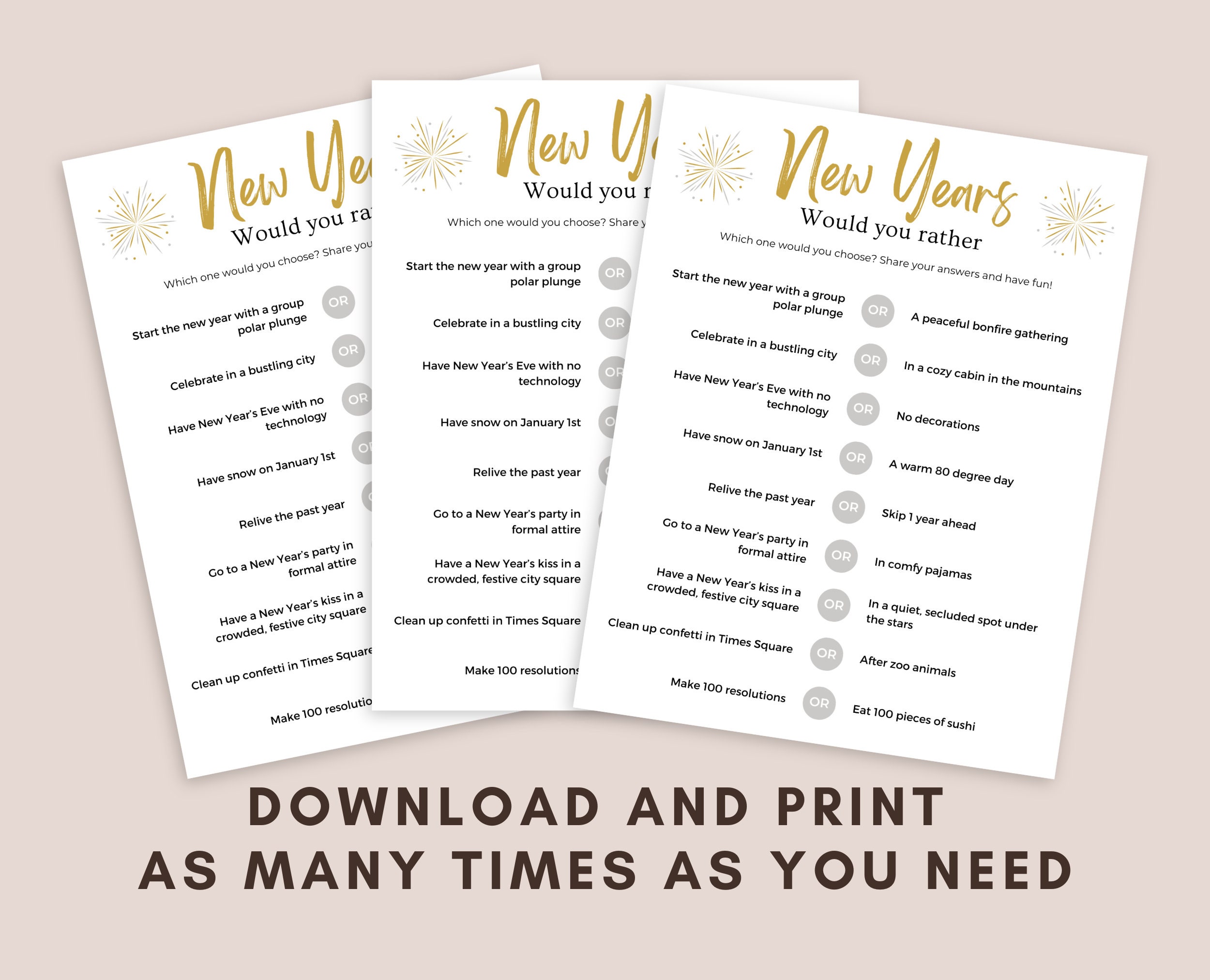 New Years Would You Rather, Printable New Year's Eve Game, New Years ...