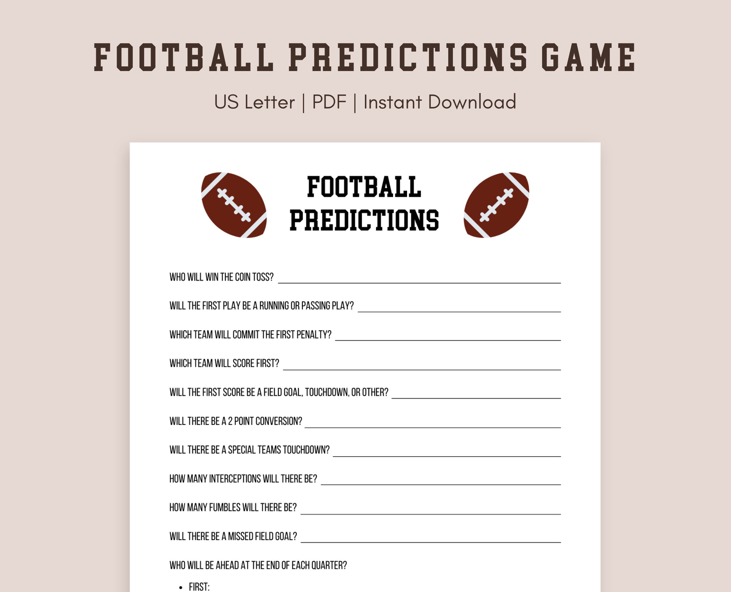 Football Predictions Guessing Game, Football Party Game for Kids and ...
