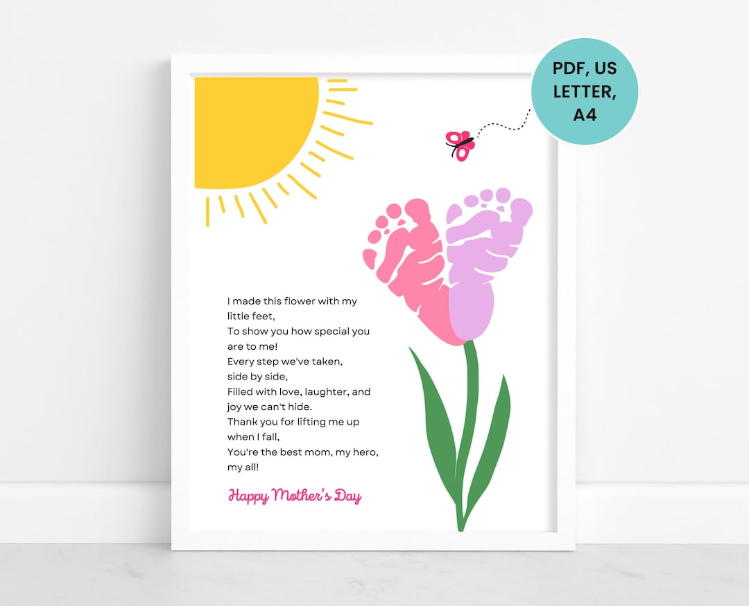 Mother's Day Footprint Art Template, Mother's Day Flower Footprint ...