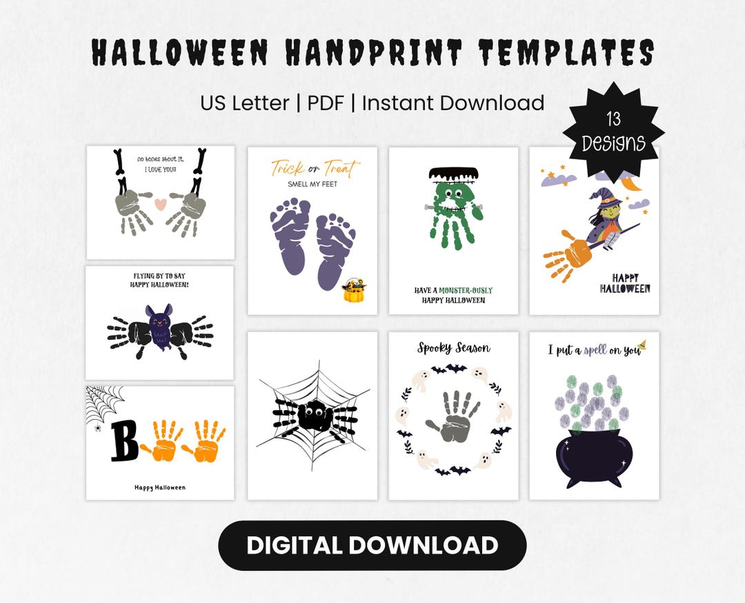 Halloween Handprint Craft Templates, Halloween Handprint Art, Fall ...