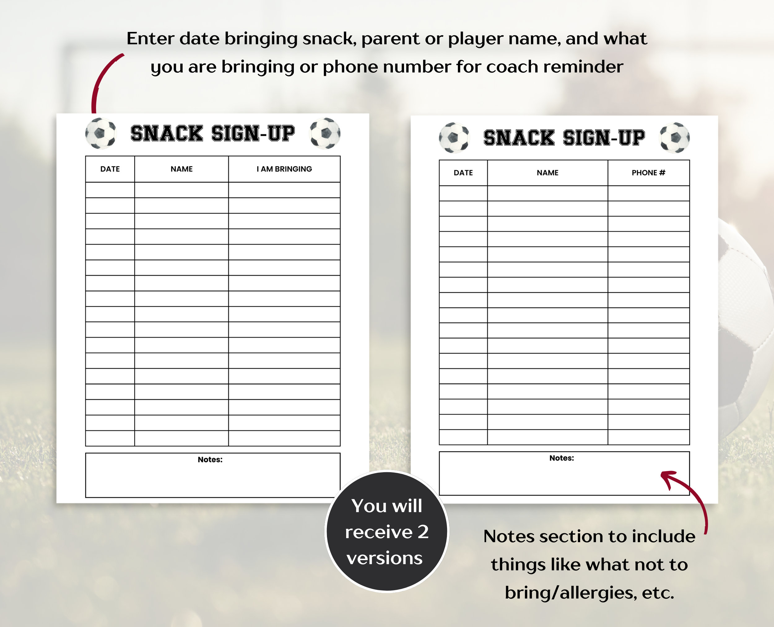 Snack Sign up Sheet Fillable, Soccer Coach Snack Signup Sheet Printable ...