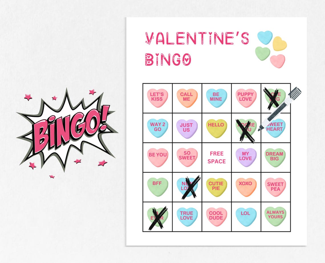Valentine's Bingo, Valentines Bingo Printable, Conversation Hearts ...