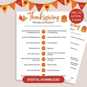 Thanksgiving Would You Rather, Activities for Kids Printable ...