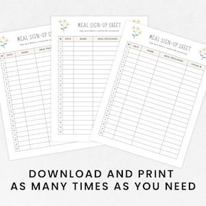 Editable Meal Sign up Sheet, Meal Train Signup Sheet Printable ...
