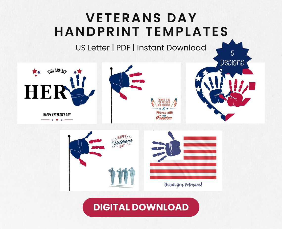 Veterans Day Handprint Craft Templates, Patriotic Handprint Art, Fall ...