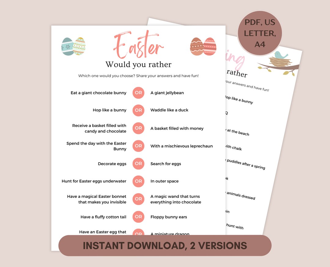 Easter Would You Rather, Spring Would You Rather, Easter Party Game ...