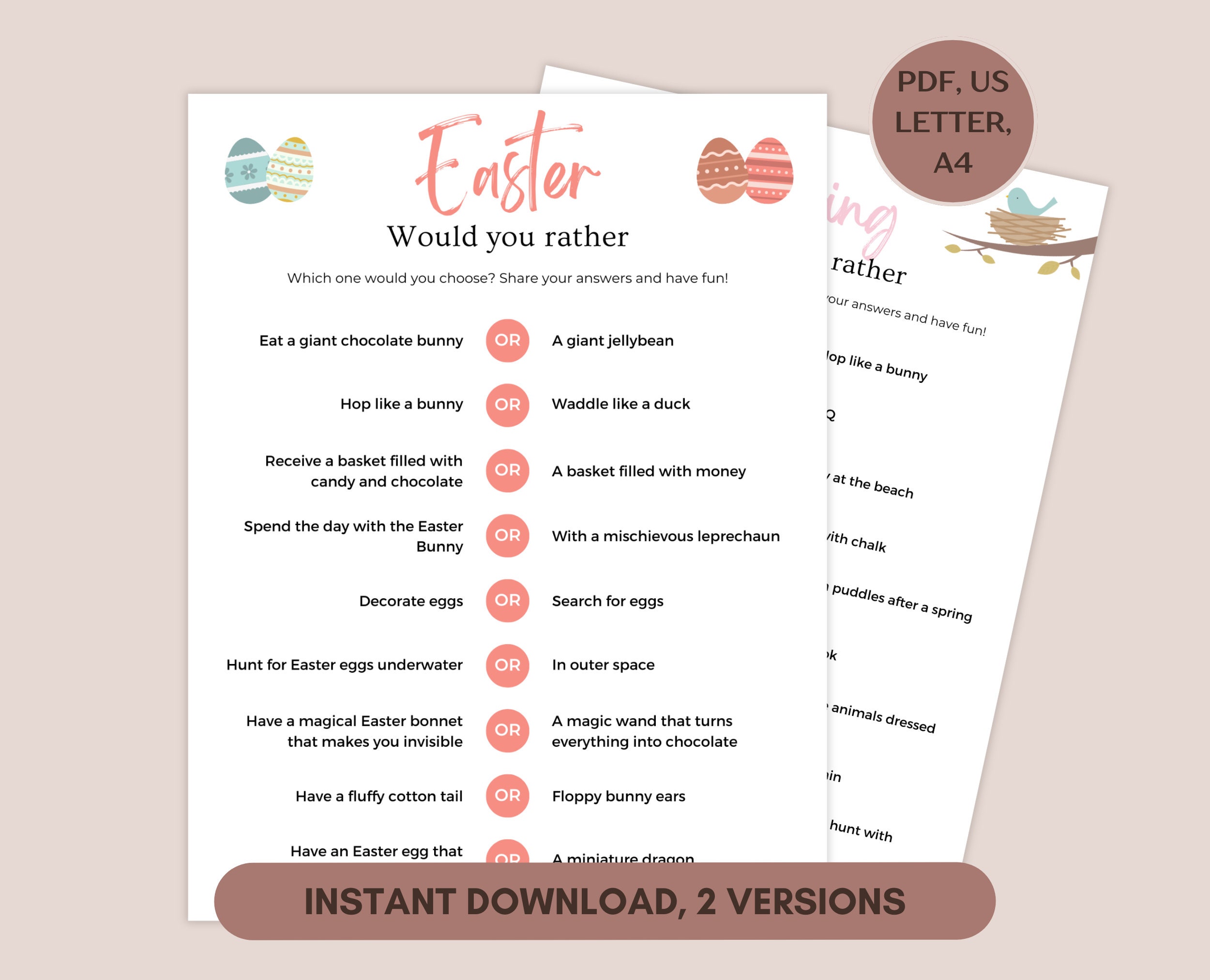 Easter Would You Rather, Spring Would You Rather, Easter Party Game ...