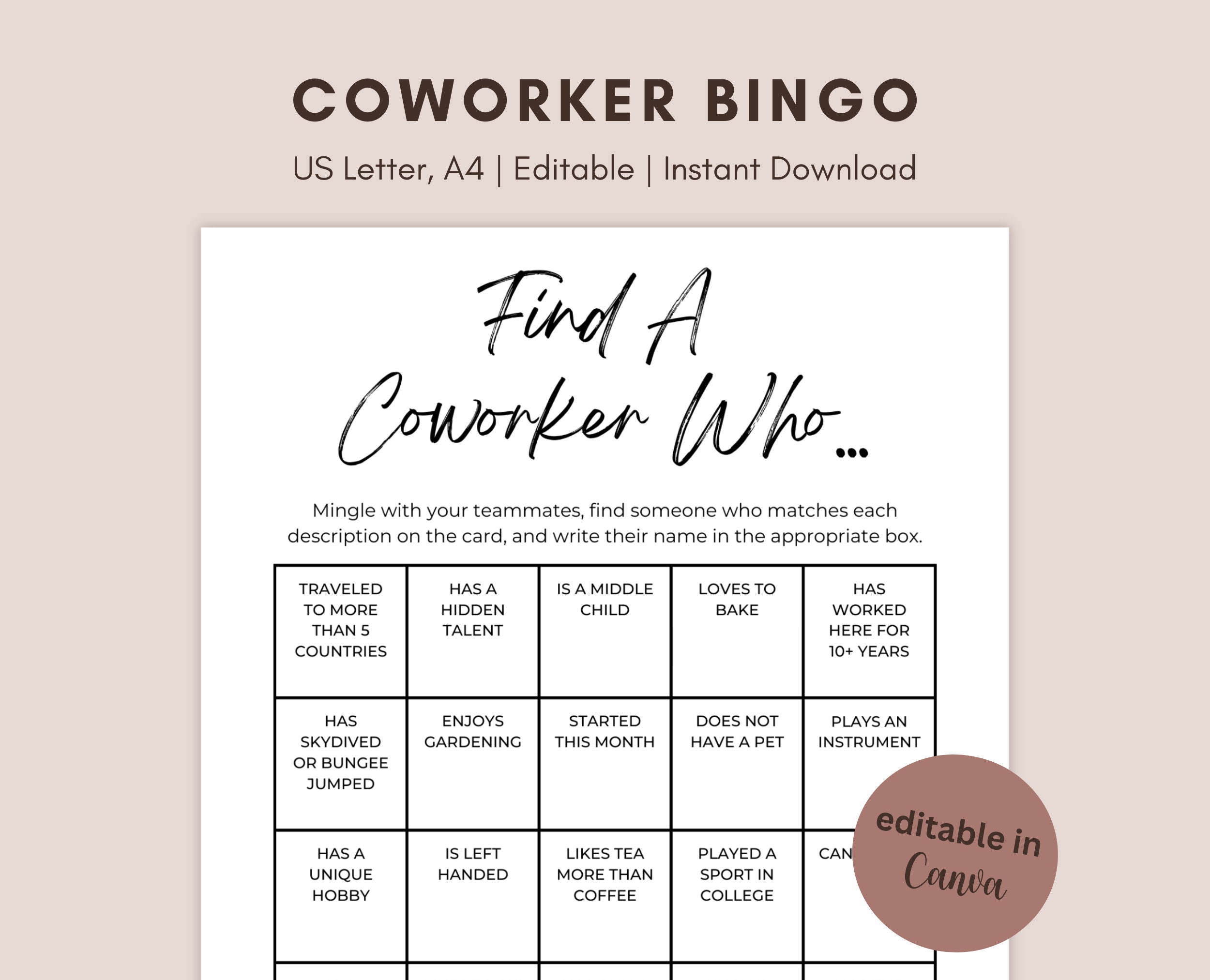 Editable Coworker Bingo, Work Bingo, Office Bingo Printable, Bingo Game ...