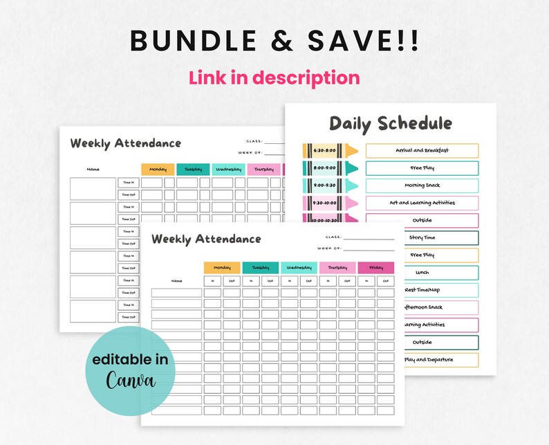 Editable Weekly Attendance Tracker Template, Daycare Sign In, Preschool ...