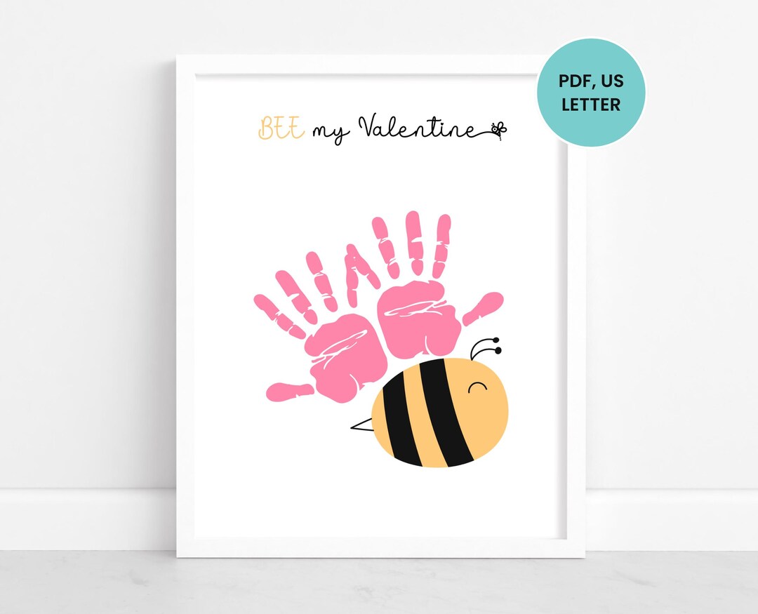 Bee My Valentine Handprint Art Template, Valentines Day Handprint Craft ...