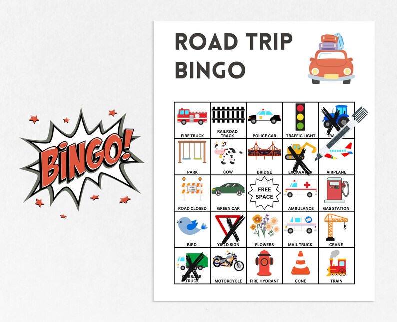 Road Trip Bingo, Printable Bingo Cards, Scavenger Hunt for Kids, Road ...
