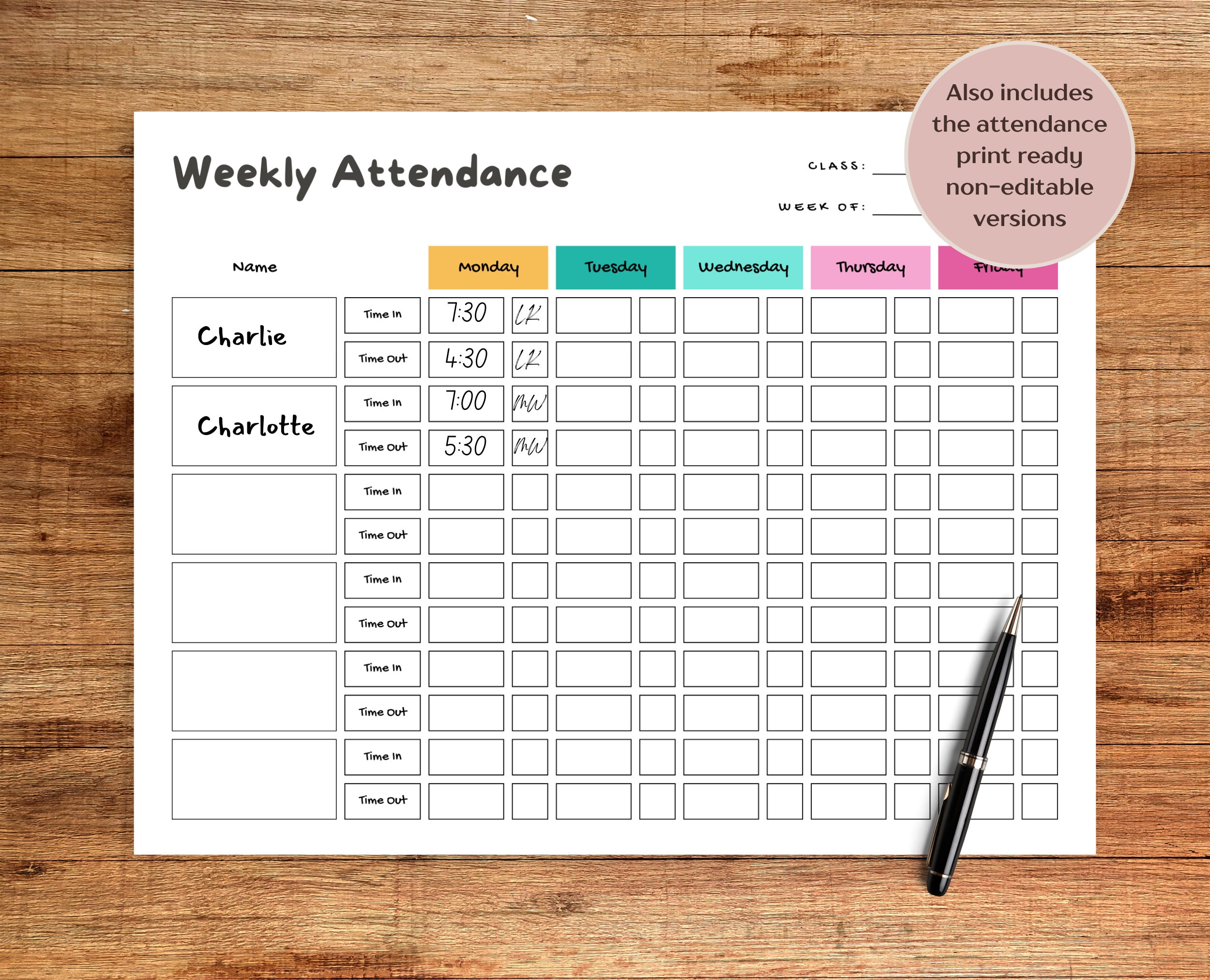 Editable Weekly Attendance and Daily Schedule Bundle, Daycare Sign In ...