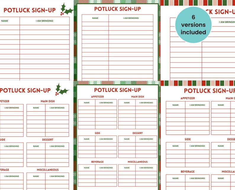 Editable Christmas Potluck Sign up Sheet, Office Potluck Party ...