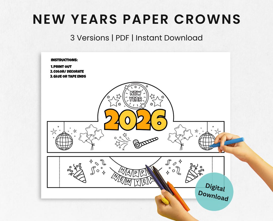 2026 New Year's Paper Crown, Paper Crown Craft for Kids, Happy New Year ...